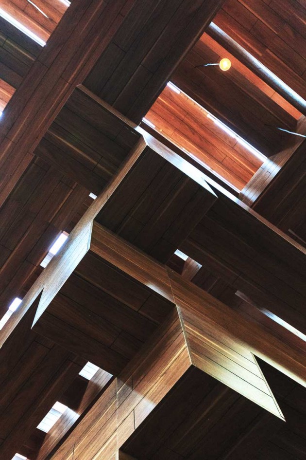 Stacks of timber create an open light-filled space for this restaurant