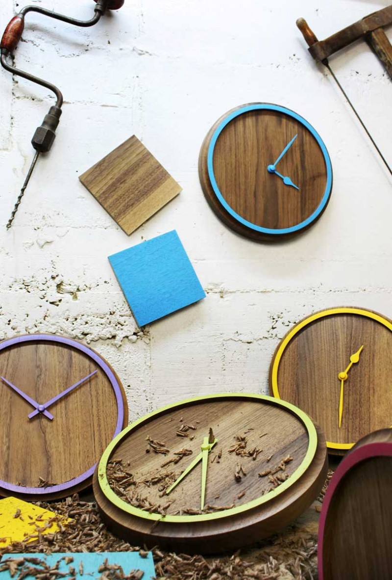 These wall clocks offer a pop of accent color