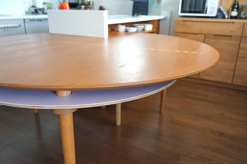 A custom designed revolving table was made for this small apartment
