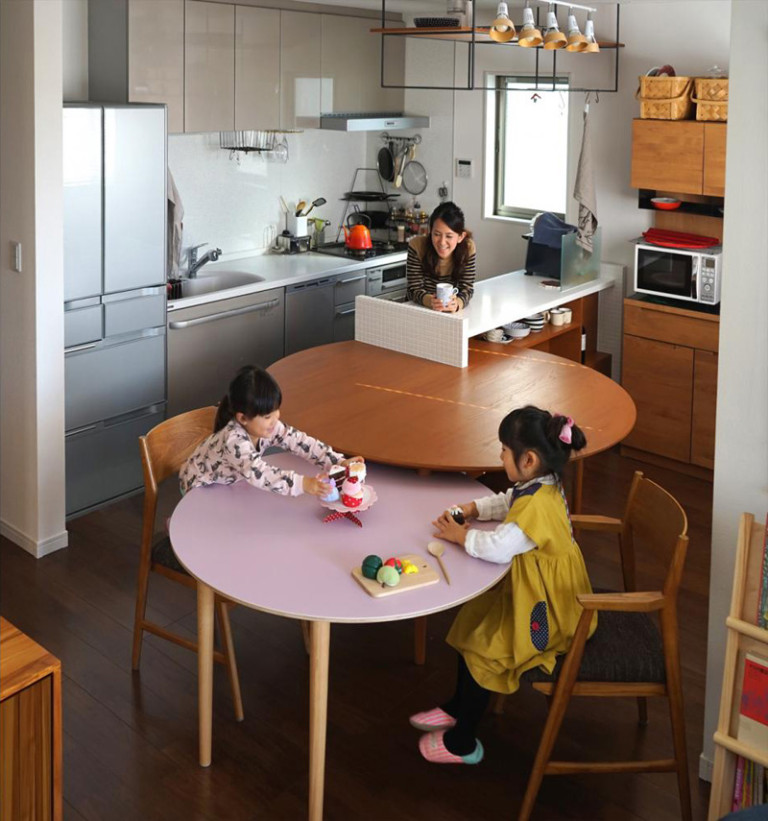 A custom designed revolving table was made for this small apartment