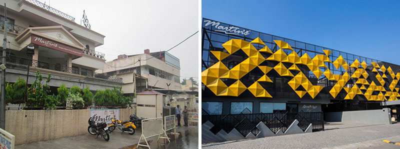 These two older buildings were wrapped in an artistic screen to give ...