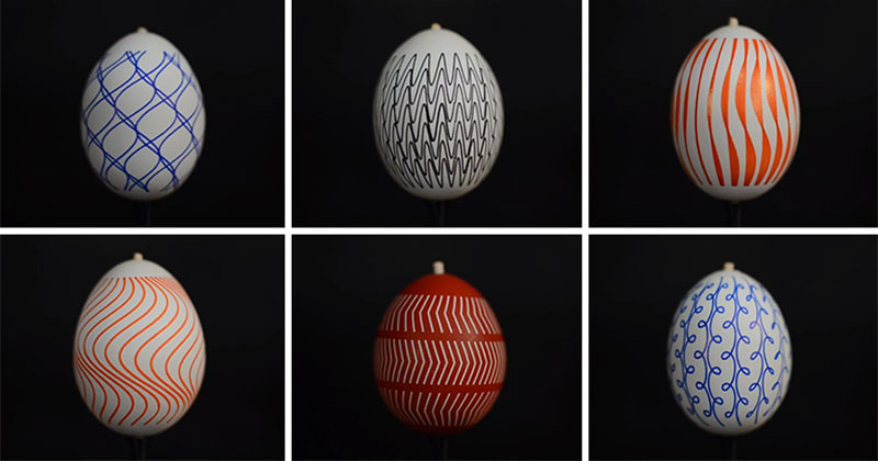 Watch what happens when stroboscopic patterns are put onto spinning eggs
