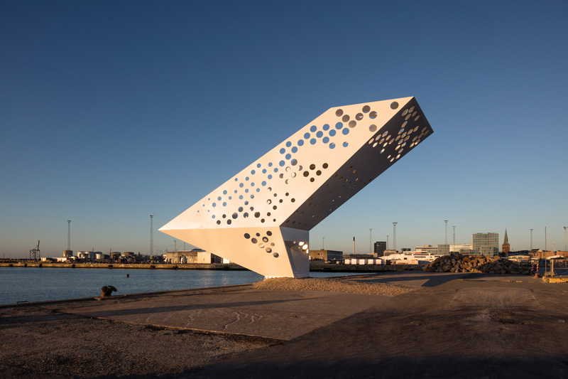 A dramatic sculptural viewing tower is a new landmark for this harbor ...