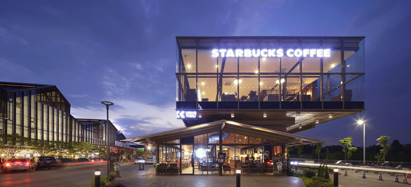 This new Starbucks is built like a glass box sitting on a house