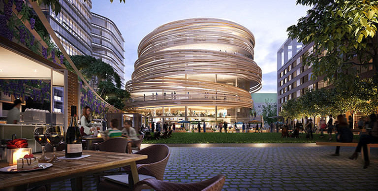 This circular building surrounded by strips of wood will be a new ...