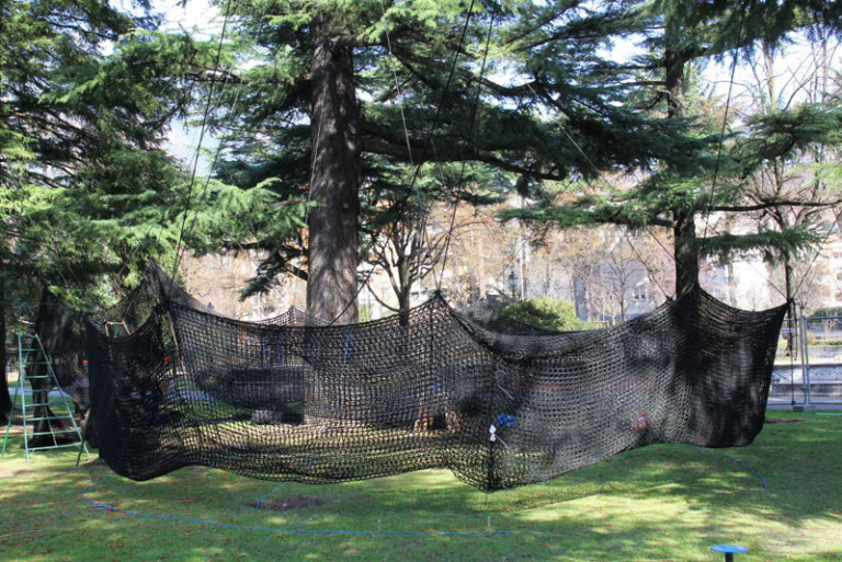 This tube-like netted structure lets you climb through the trees