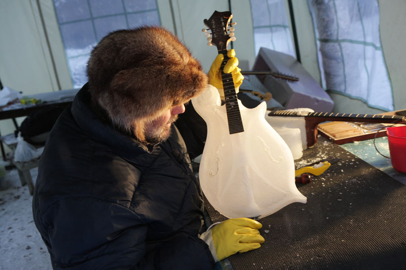 This guy makes instruments out of ice, and puts on concerts in an igloo