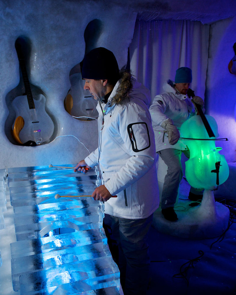 This guy makes instruments out of ice, and puts on concerts in an igloo