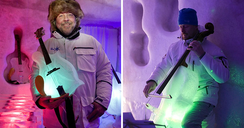 This guy makes instruments out of ice, and puts on concerts in an igloo