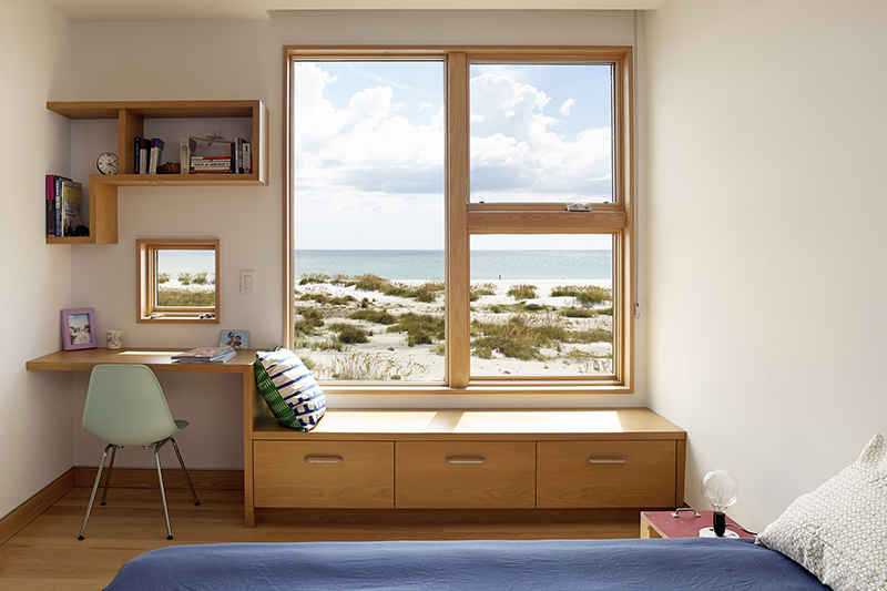 The desk areas in this home have little windows to distract you with ...