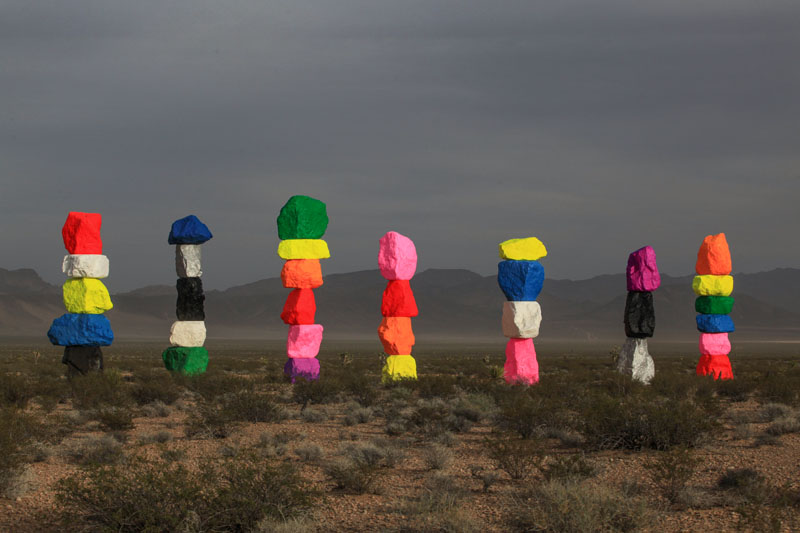 Stacks of colorful rocks have appeared in the desert near Las Vegas