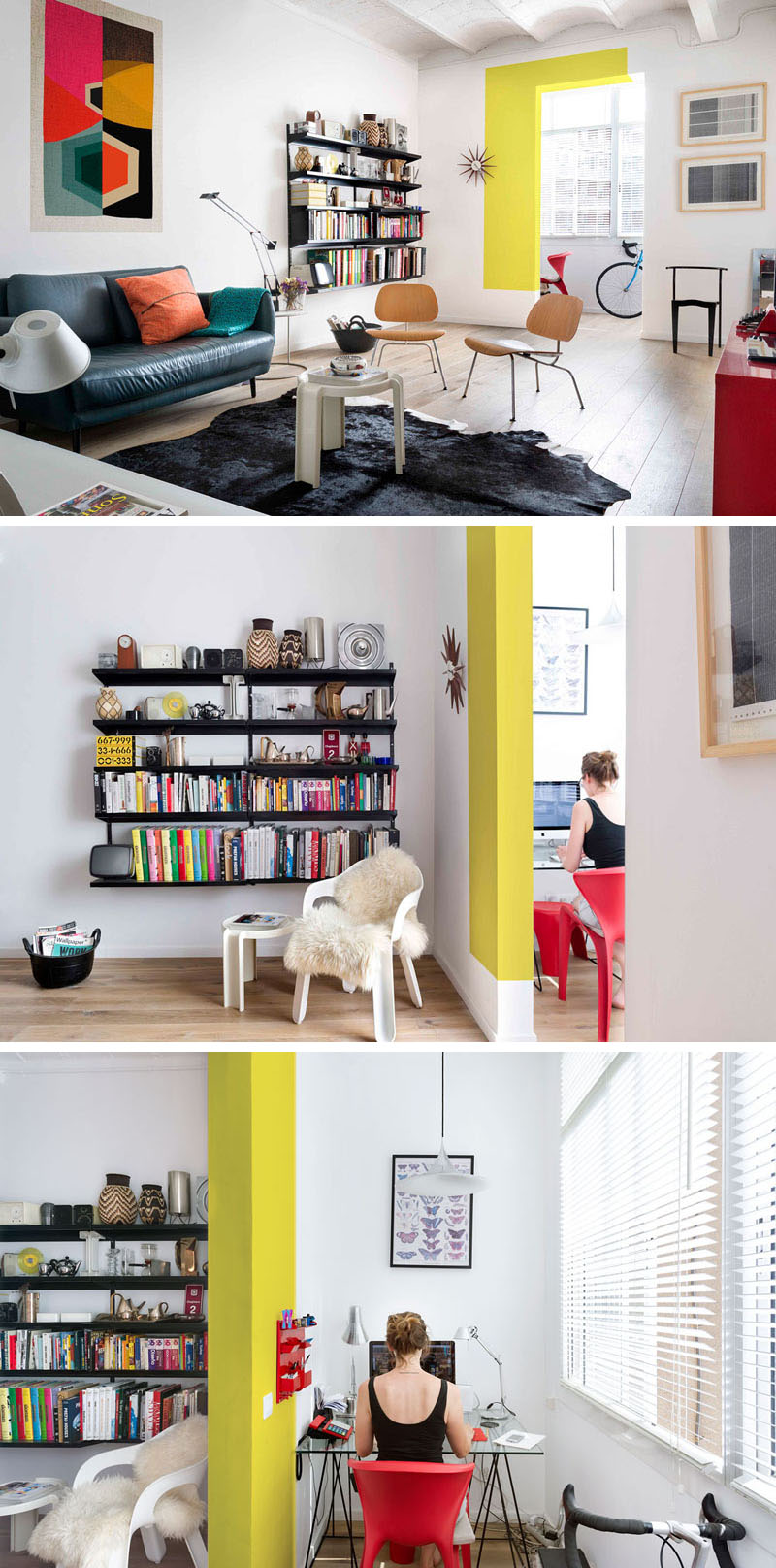 There's Random Color Blocking Throughout This Otherwise All White Apartment