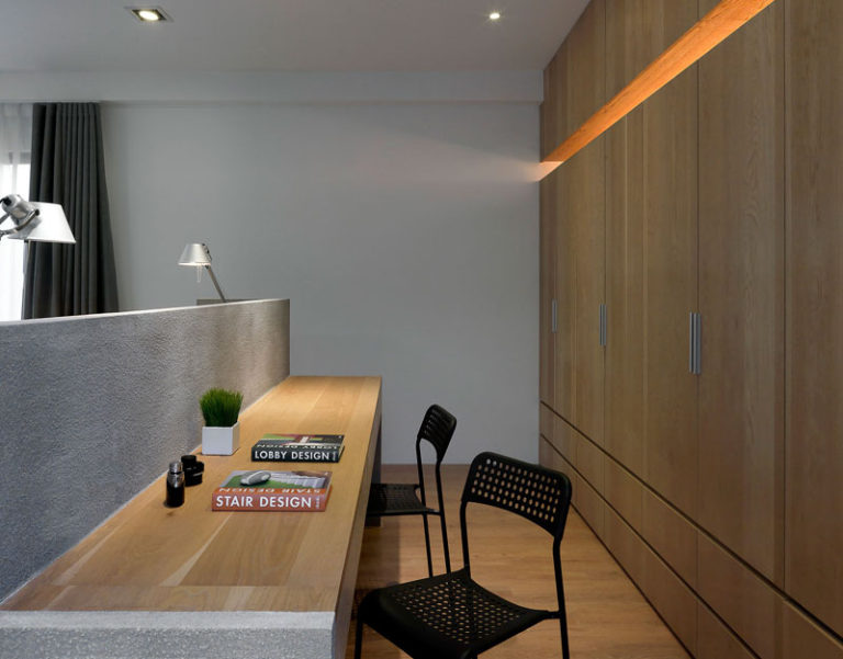 Bedroom Design Idea - A Desk Built Into The Back Of The Headboard