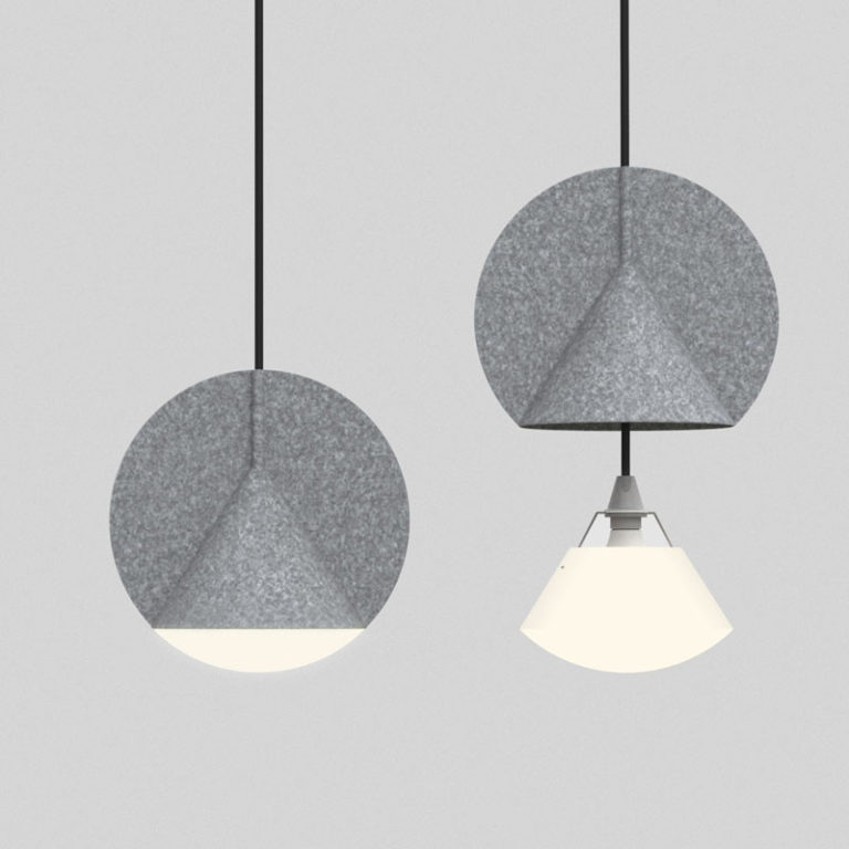 This pressed felt lamp combines two geometric shapes into one single volume