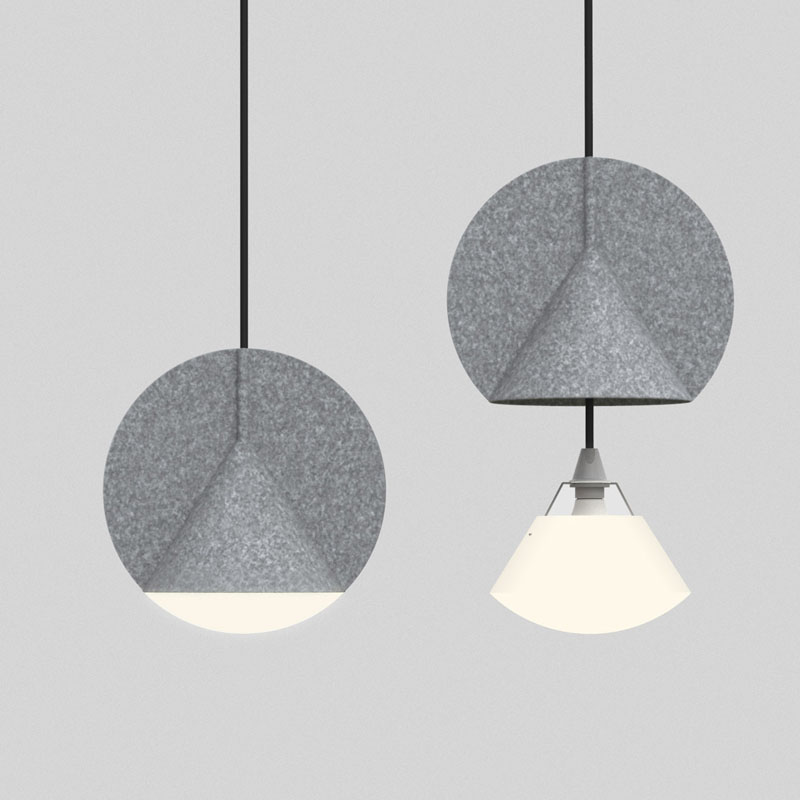 This pressed felt lamp combines two geometric shapes into one single volume