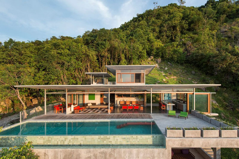This home owner designed himself a very open house on the side of a hill