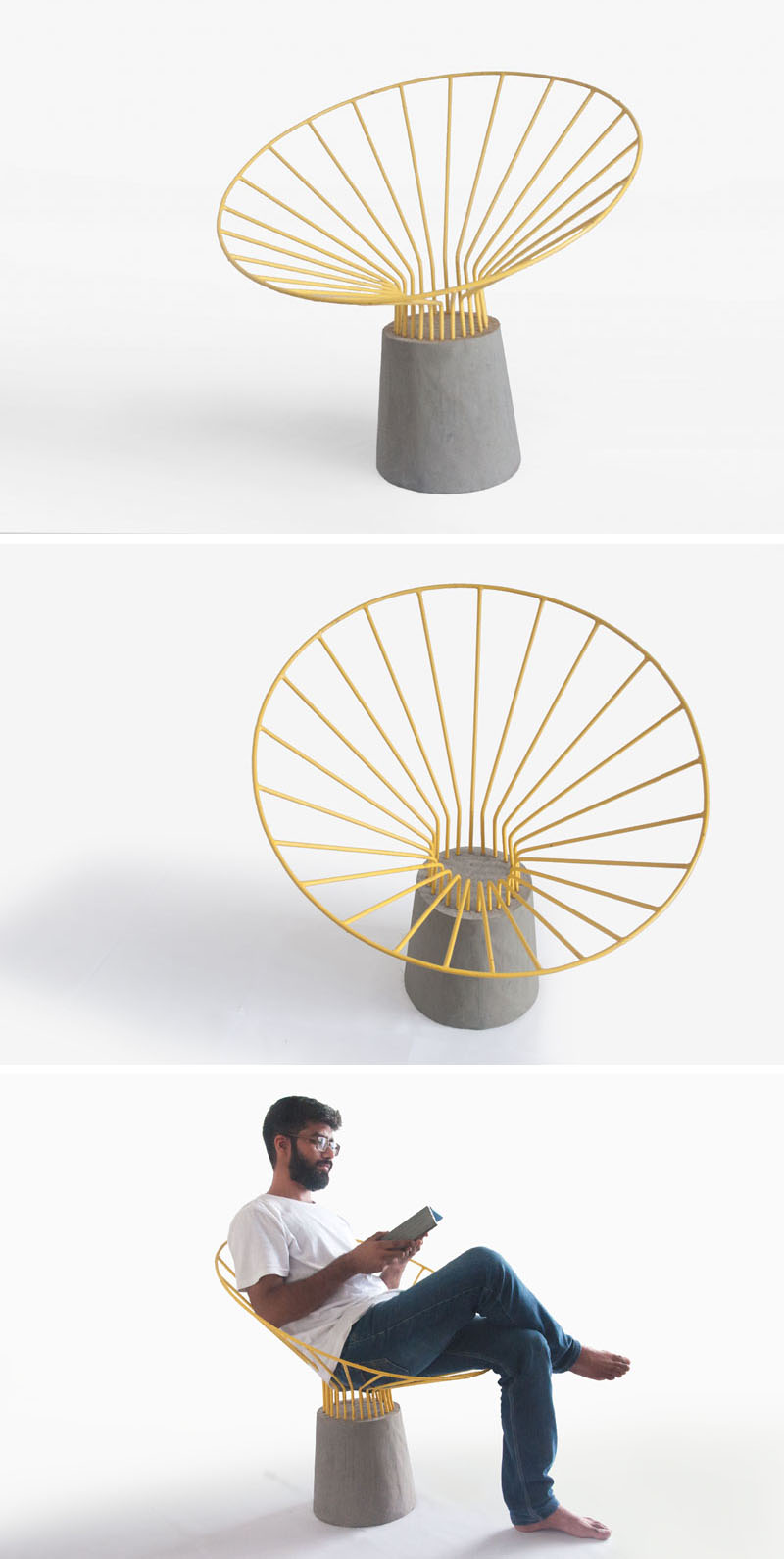 This chair is made from bent steel rods embedded in a concrete base