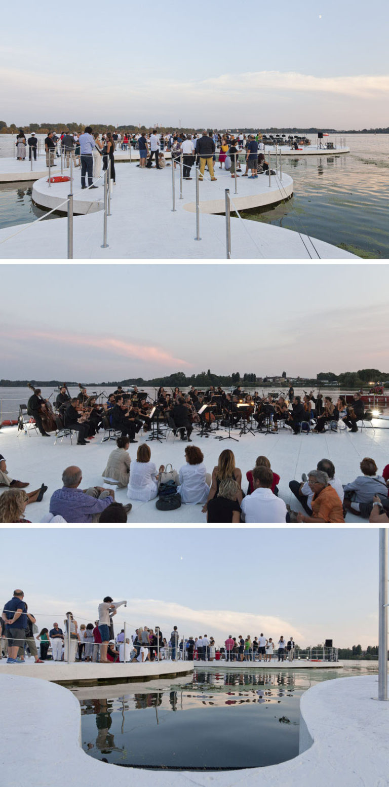 People are attending small concerts on these floating islands