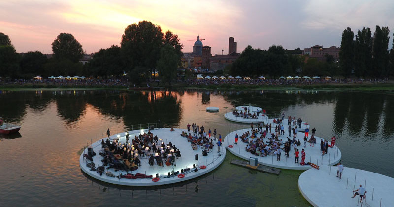 People are attending small concerts on these floating islands