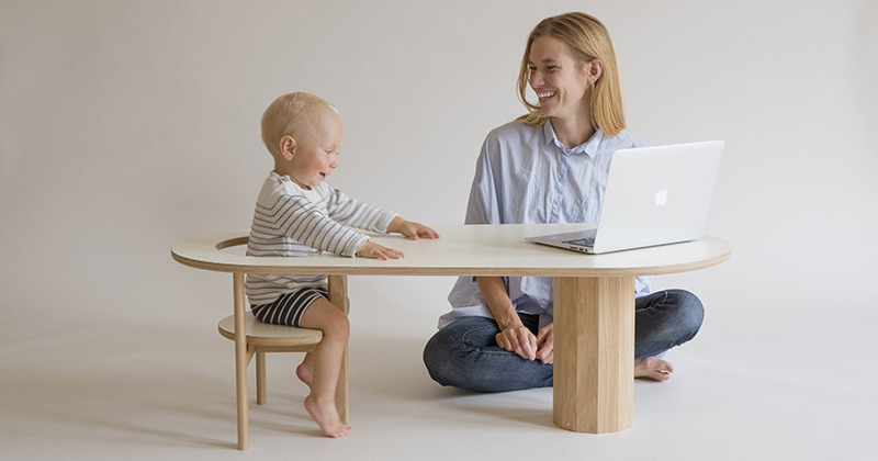 This coffee table is designed to hold books and babies