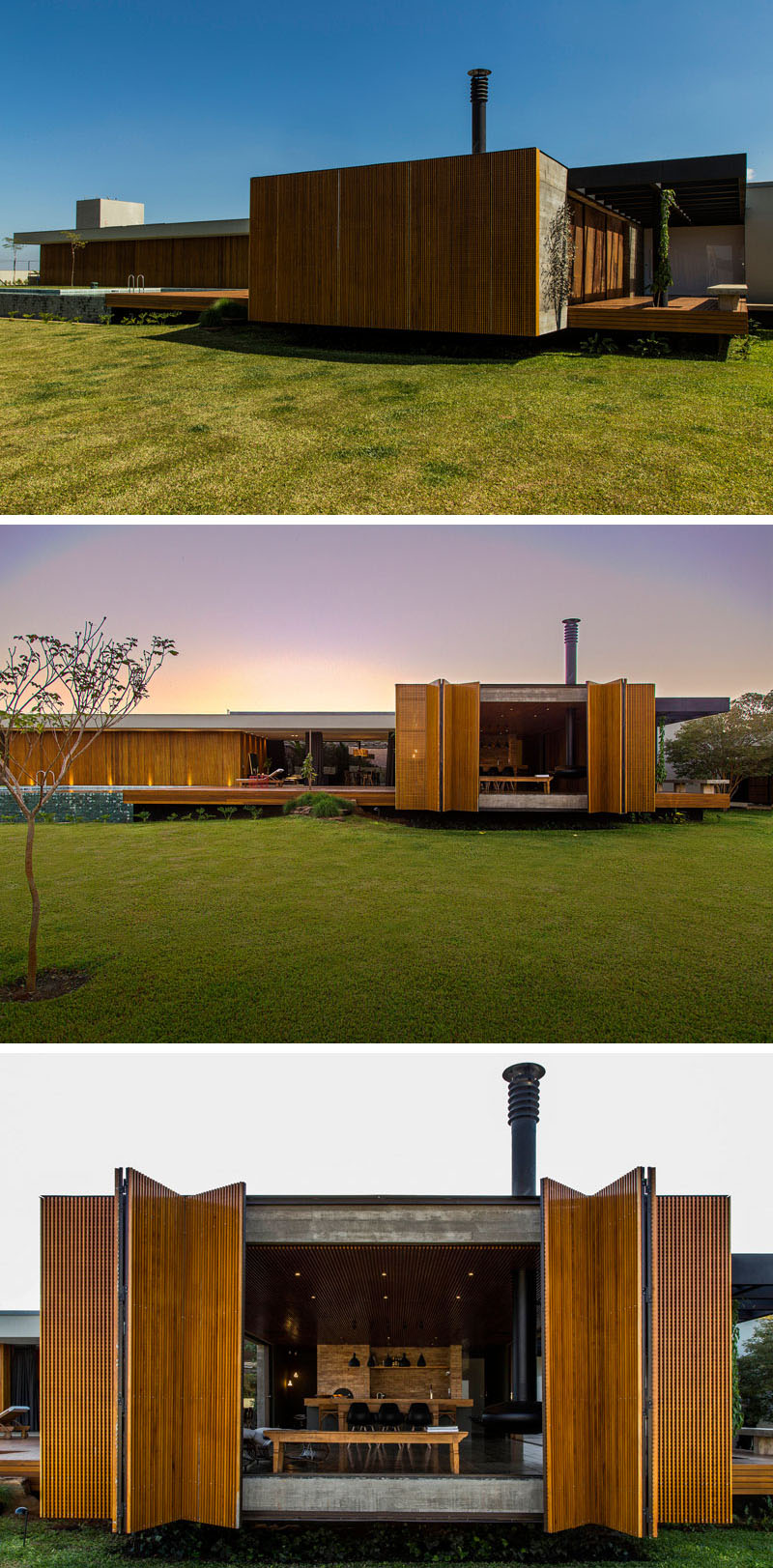 This house is a warm display of wood, concrete, stone, and steel