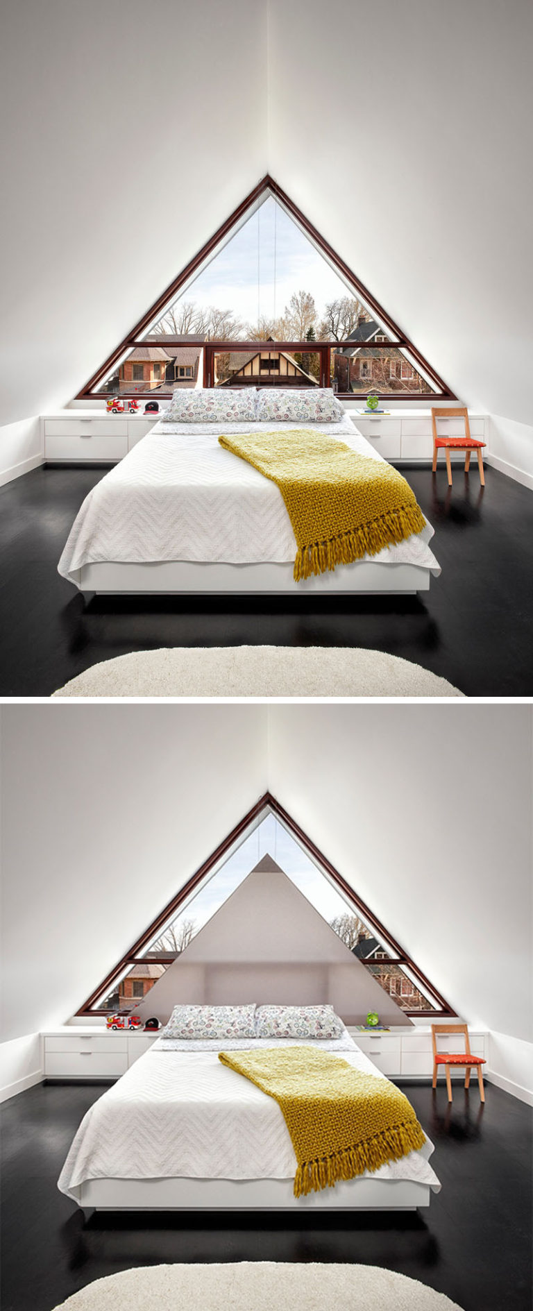 A Triangle Shaped Window Follows The Lines Of The Roof On This House