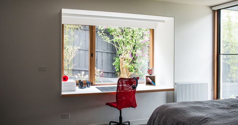 Small Home Office Design Idea - Create A Desk From A Window Surround