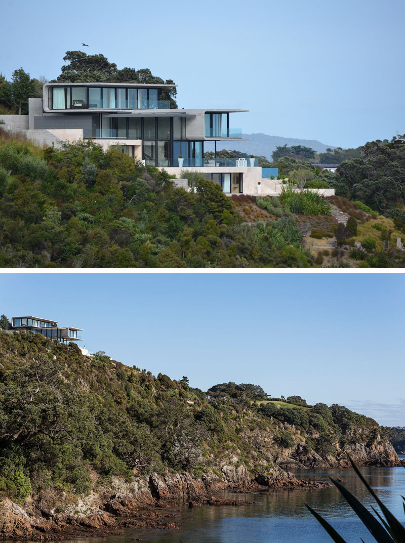 This Concrete House Sits Above A Rocky Cliff Overlooking The Ocean