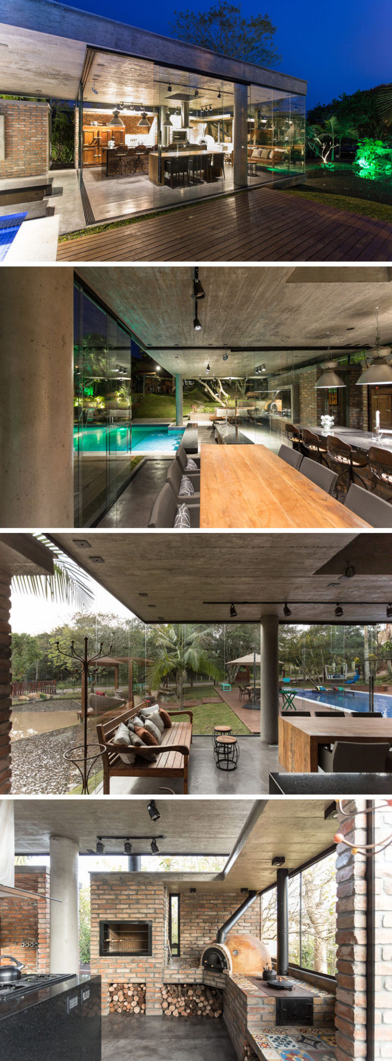 This Tropical Pool House Has A Swim Up Bar And A Glass Enclosed Dining Area