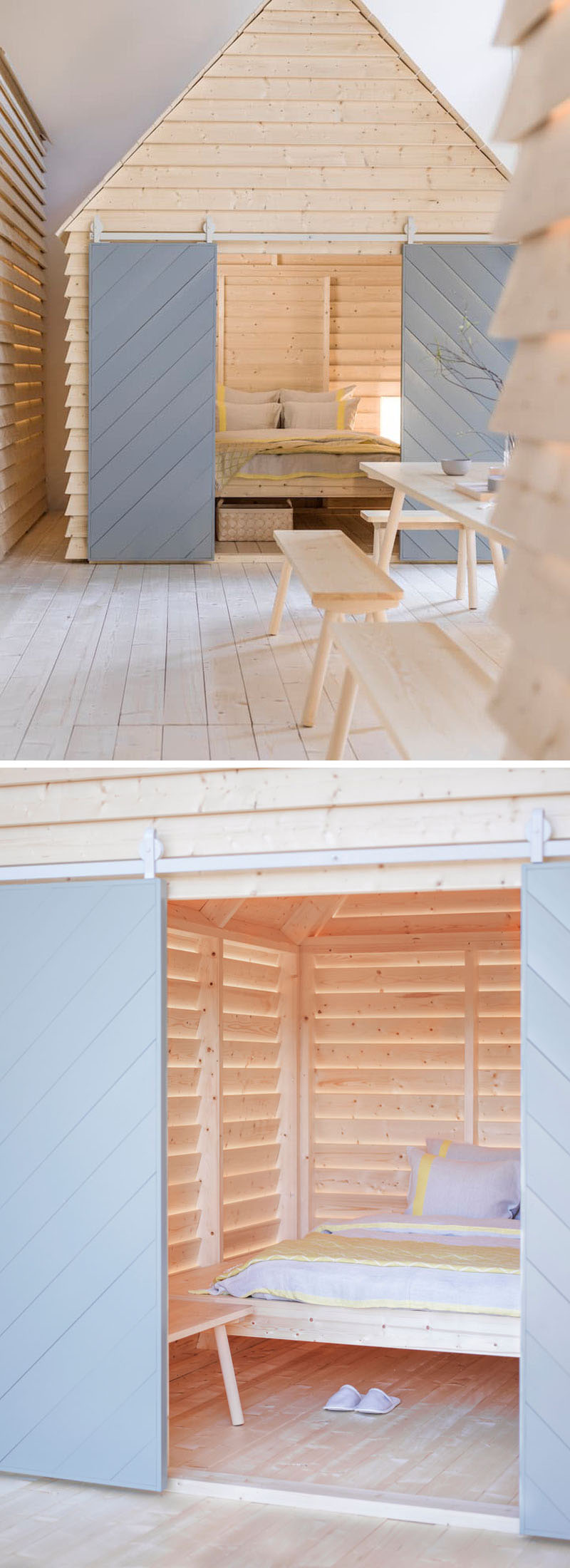 Six small cabins have been built inside the Finnish Institute in Paris ...