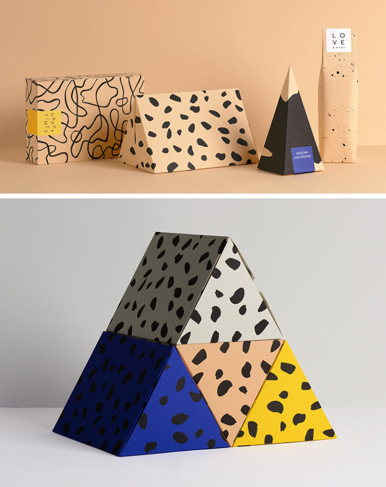 This new collection of gift boxes are covered in contemporary abstract ...