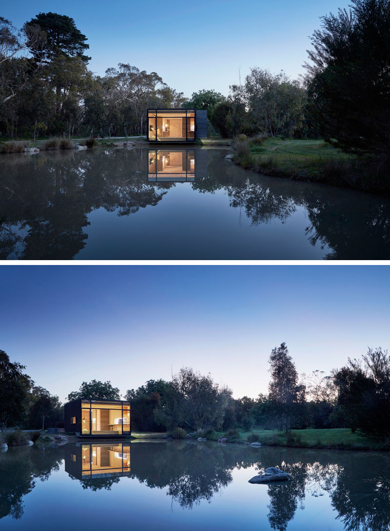This small building next to a pond was designed to be used as a yoga ...