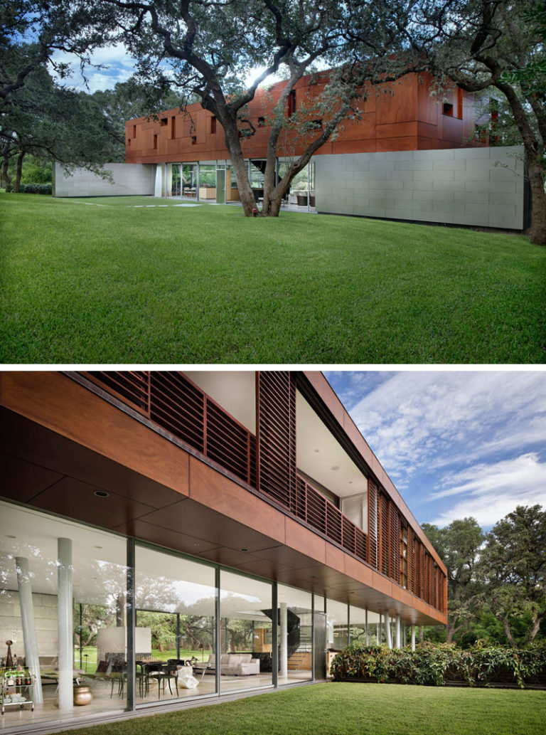 This contemporary house was designed with a floating box above a ...