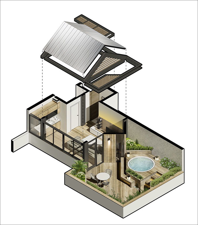 This rooftop has been turned into a living space for a family to relax in