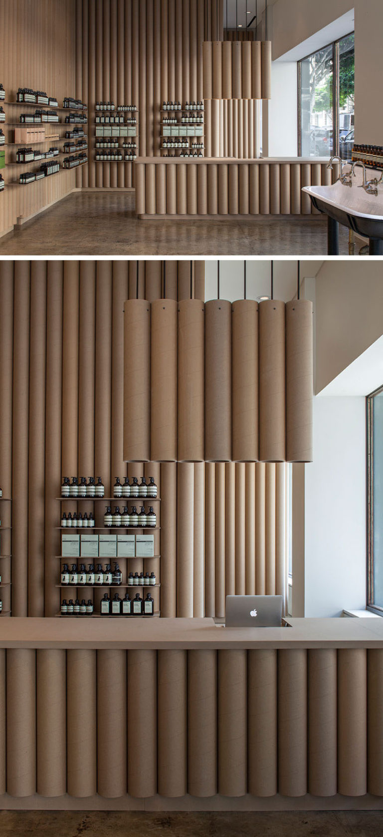 Cardboard Tubes Have Been Used Throughout This Aesop Store In Downtown LA