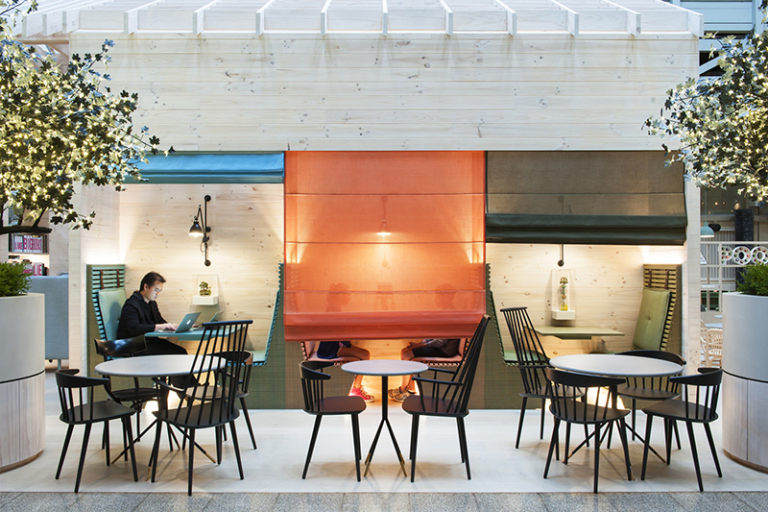 These booths have pull-down shades to give them extra privacy