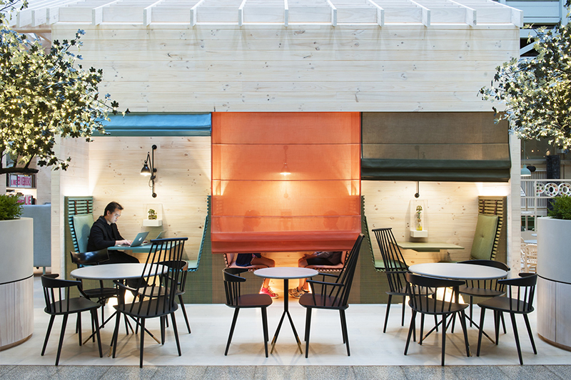 These booths have pull-down shades to give them extra privacy