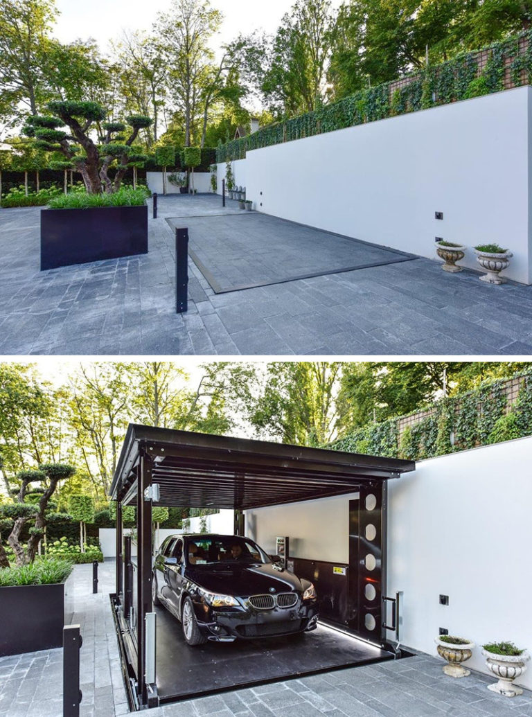 This disappearing garage lowers into the ground and becomes invisible