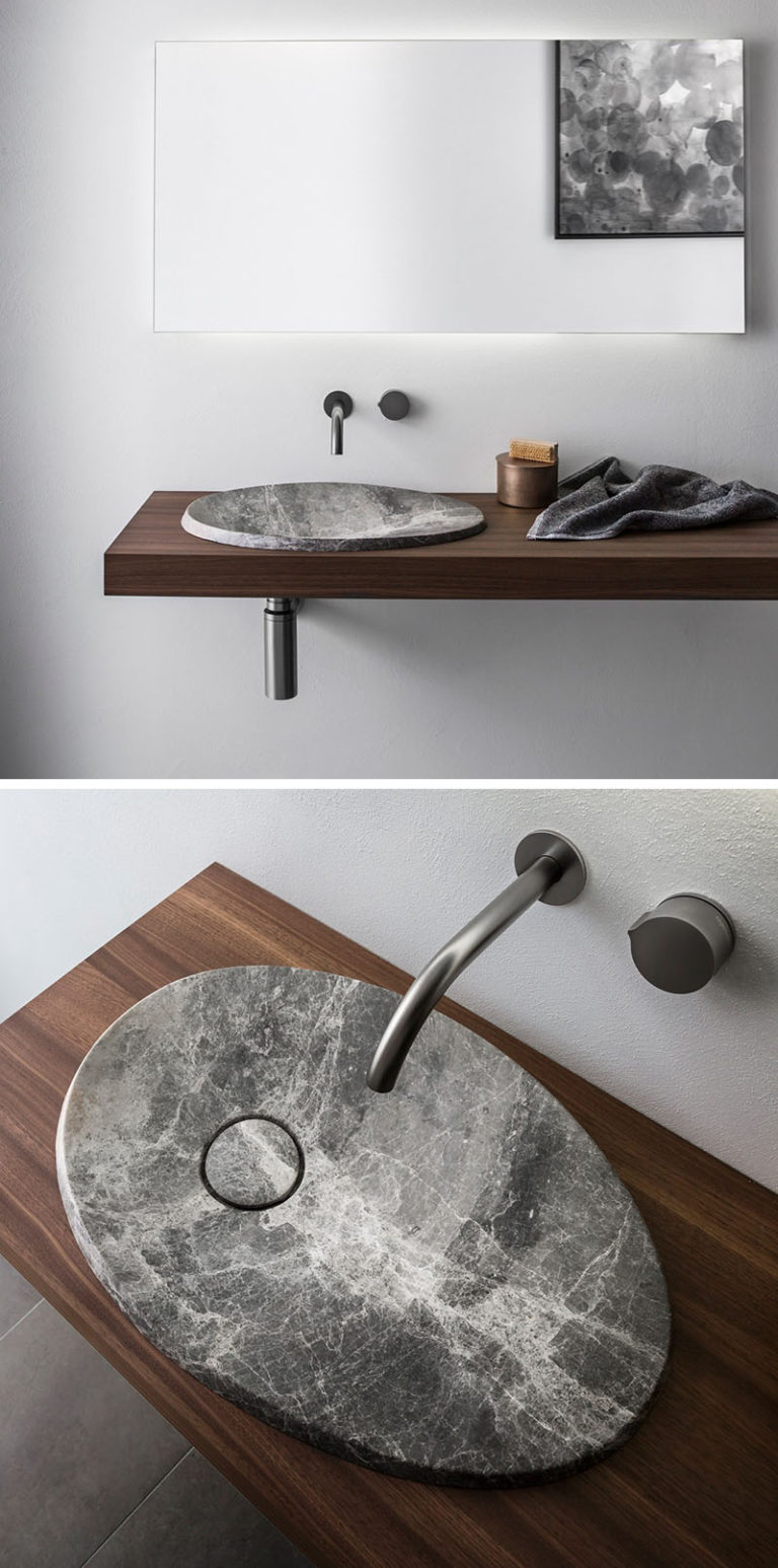 The design of this natural stone sink is inspired by the shape of ...