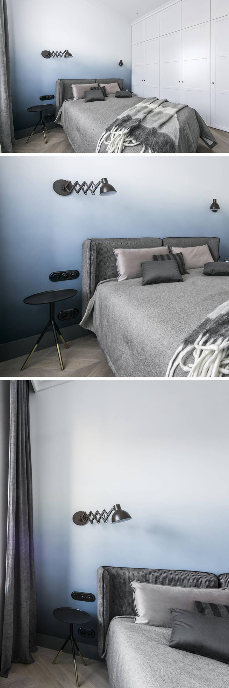This Bedroom Has A Soft Blue Ombre Accent Wall