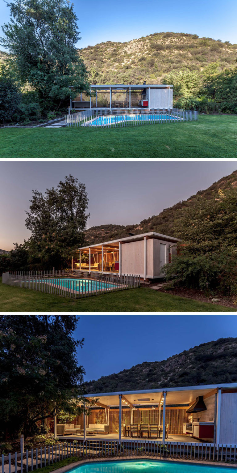 This modern backyard pool house is designed for entertaining