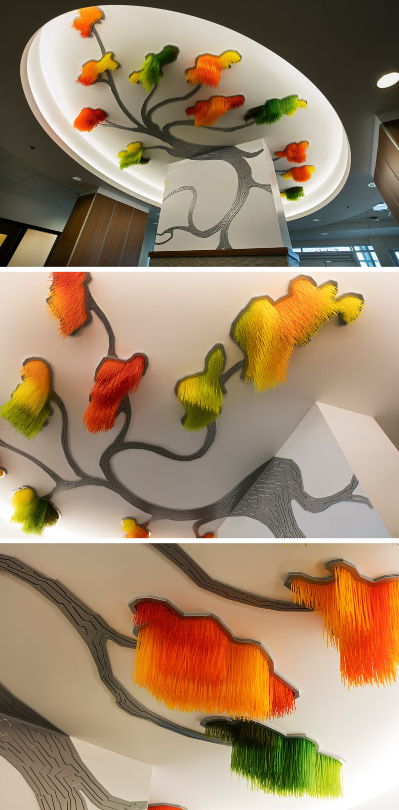 This Tree-Shaped Art Installation Adds Color And Texture To The Ceiling