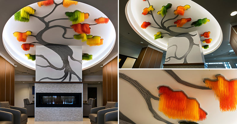 This Tree-Shaped Art Installation Adds Color And Texture To The Ceiling