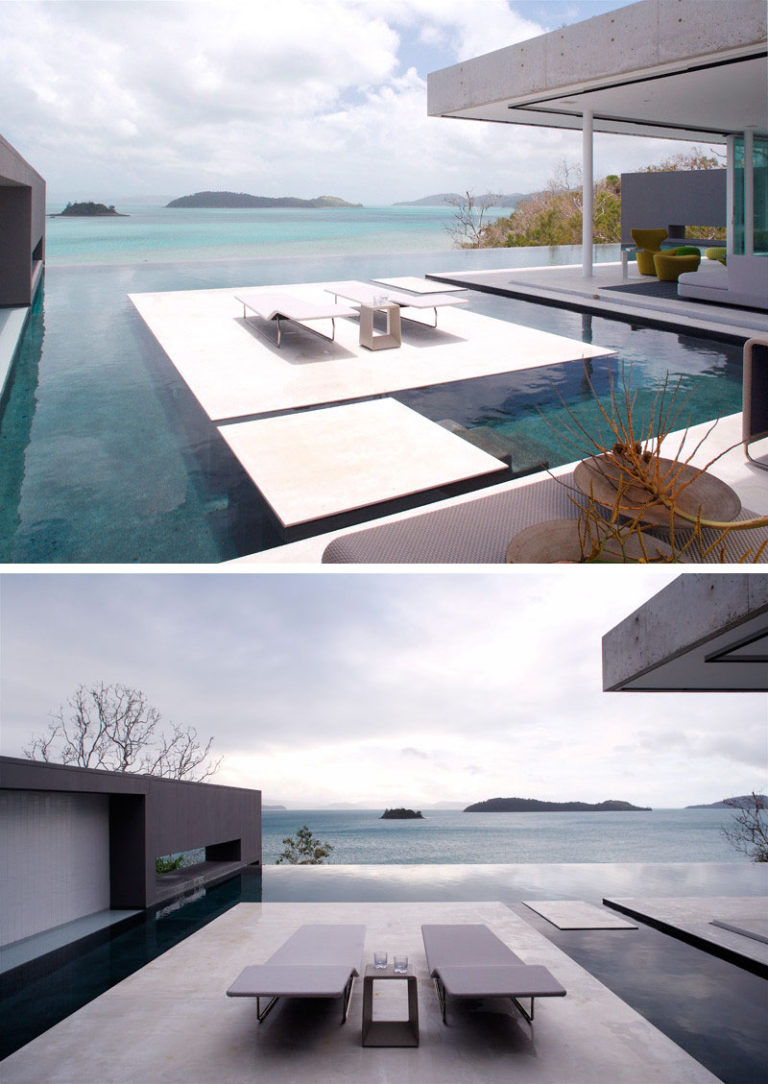 6 Swimming Pool Designs That Have Island Platforms Within Them