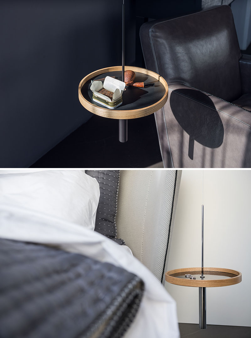 A Suspended Side Table Creates A Dramatic Effect