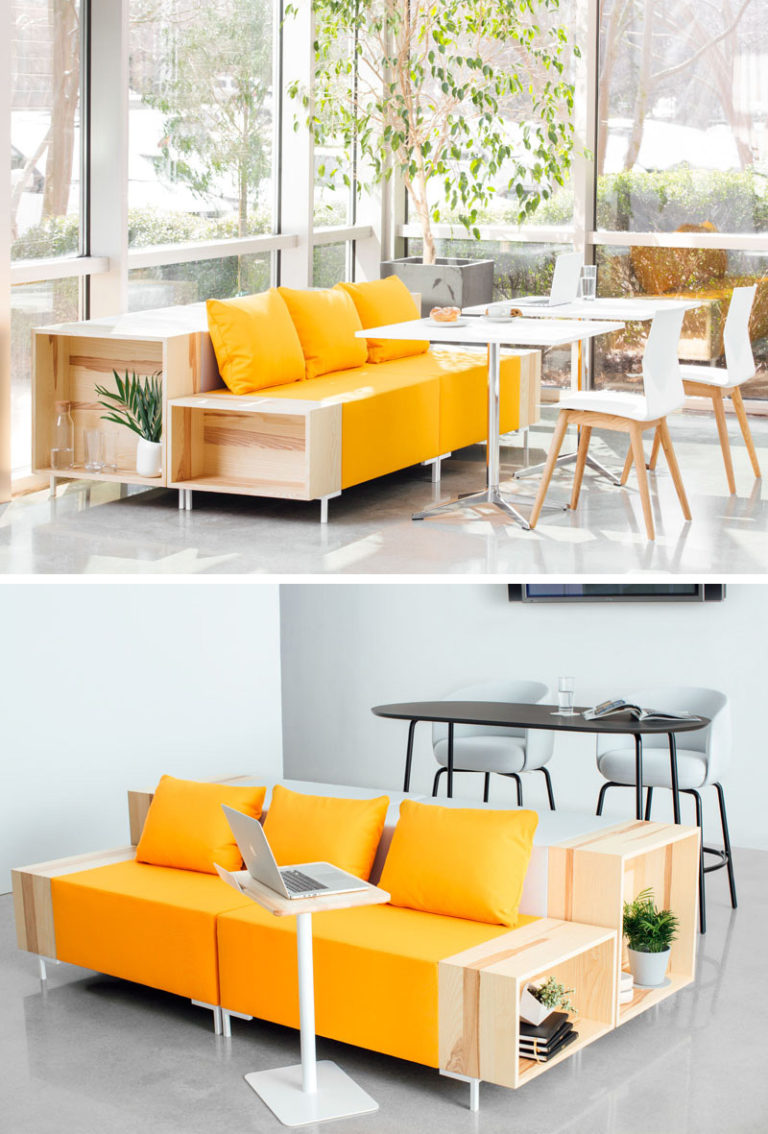 This Modular Office Furniture Has Open Wood Boxes On The Ends