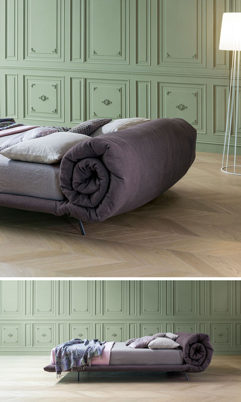 The Base Of This Bed Is Designed To Roll Up And Create A Headrest