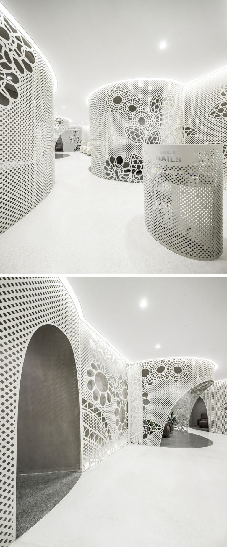 Delicate Patterns Adorn The Walls Of This Bright Nail Salon Interior