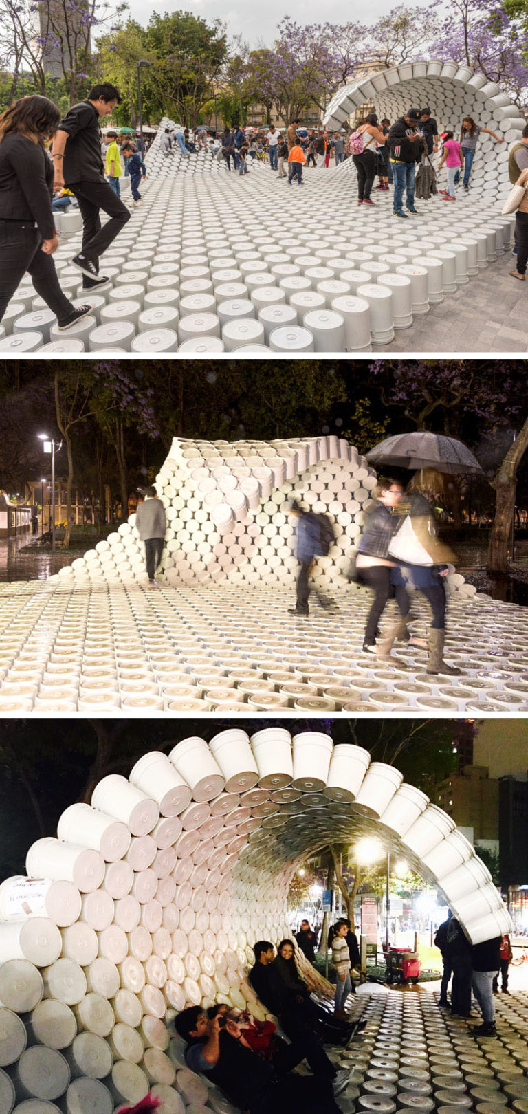 A Group Of Designers Created A Wave Made Of Buckets For An Architecture ...