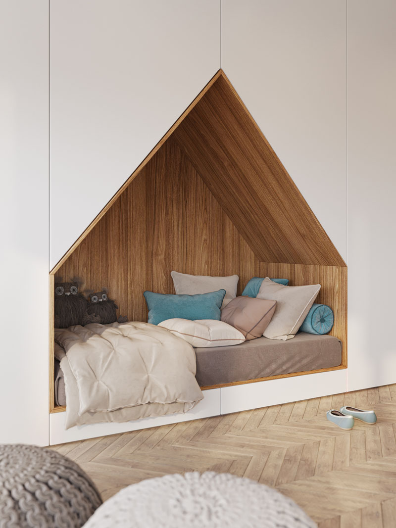 This Bedroom Design For A Teenager Features A Bed Built Into A Wall Of ...